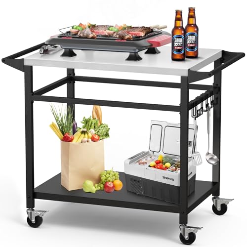 20"x 32" Grill Table with Double-Shelf, Stainless Steel Grill Cart ...