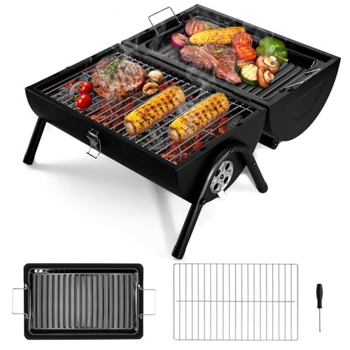 HaSteeL Portable Charcoal Grill, Outdoor Barbecue Folding Mini Smoker ...