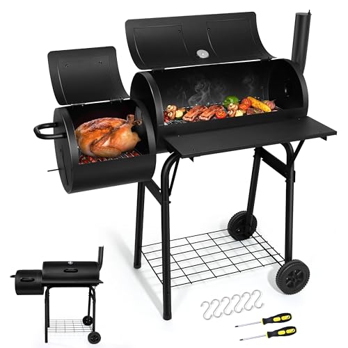 Joyfair Charcoal Grill with Offset Smoker, Camping Barbecue Grill with Side Fire Box for Outdoor ...