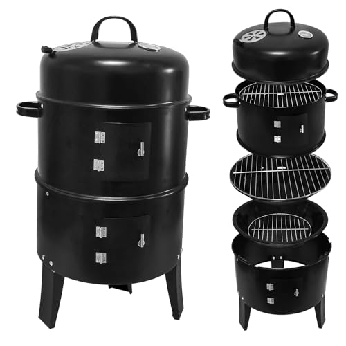 Jwevvie 15 Inch Charcoal Smoker - 3IN1 Vertical Round Charcoal BBQ ...