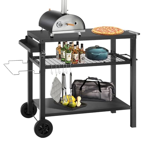 Kendane Grill Cart Table with Three Shelf, Movable Outdoor Dining Cart ...