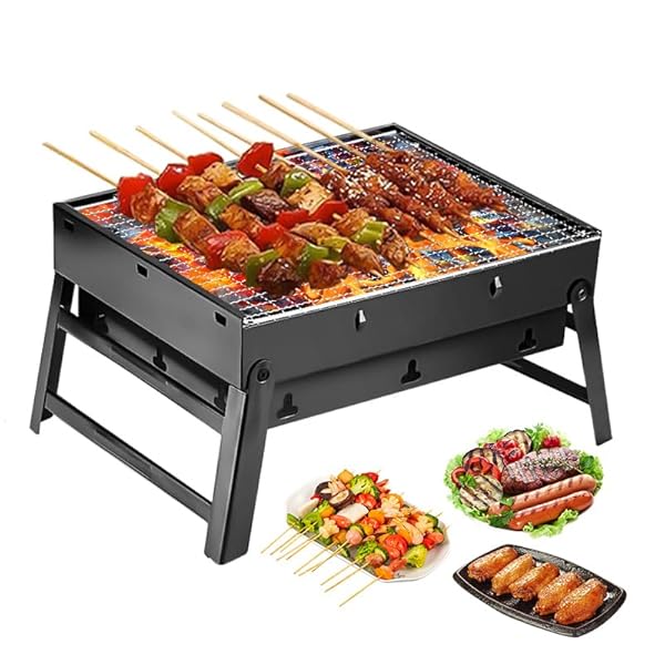 Portable Charcoal Grill,17" Folding Portable BBQ Charcoal Grill Compact Tabletop Mini Smoker ...